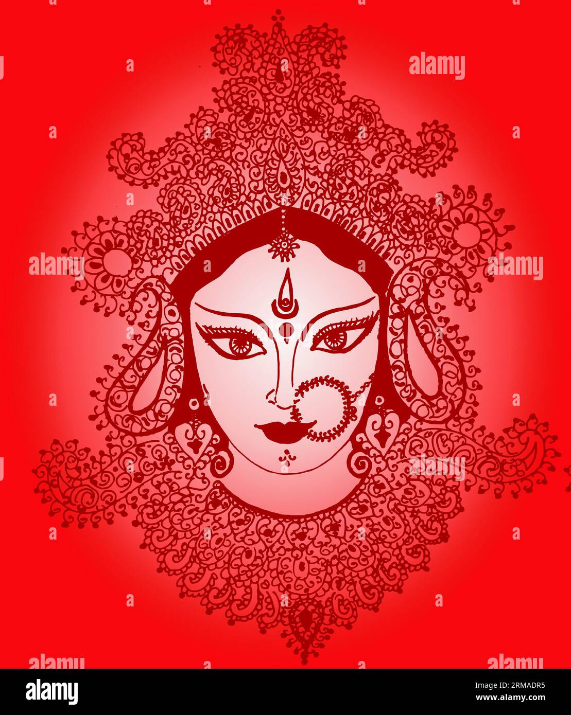 Happy Durga Puja Greeting including graphic image of hand made painting ...