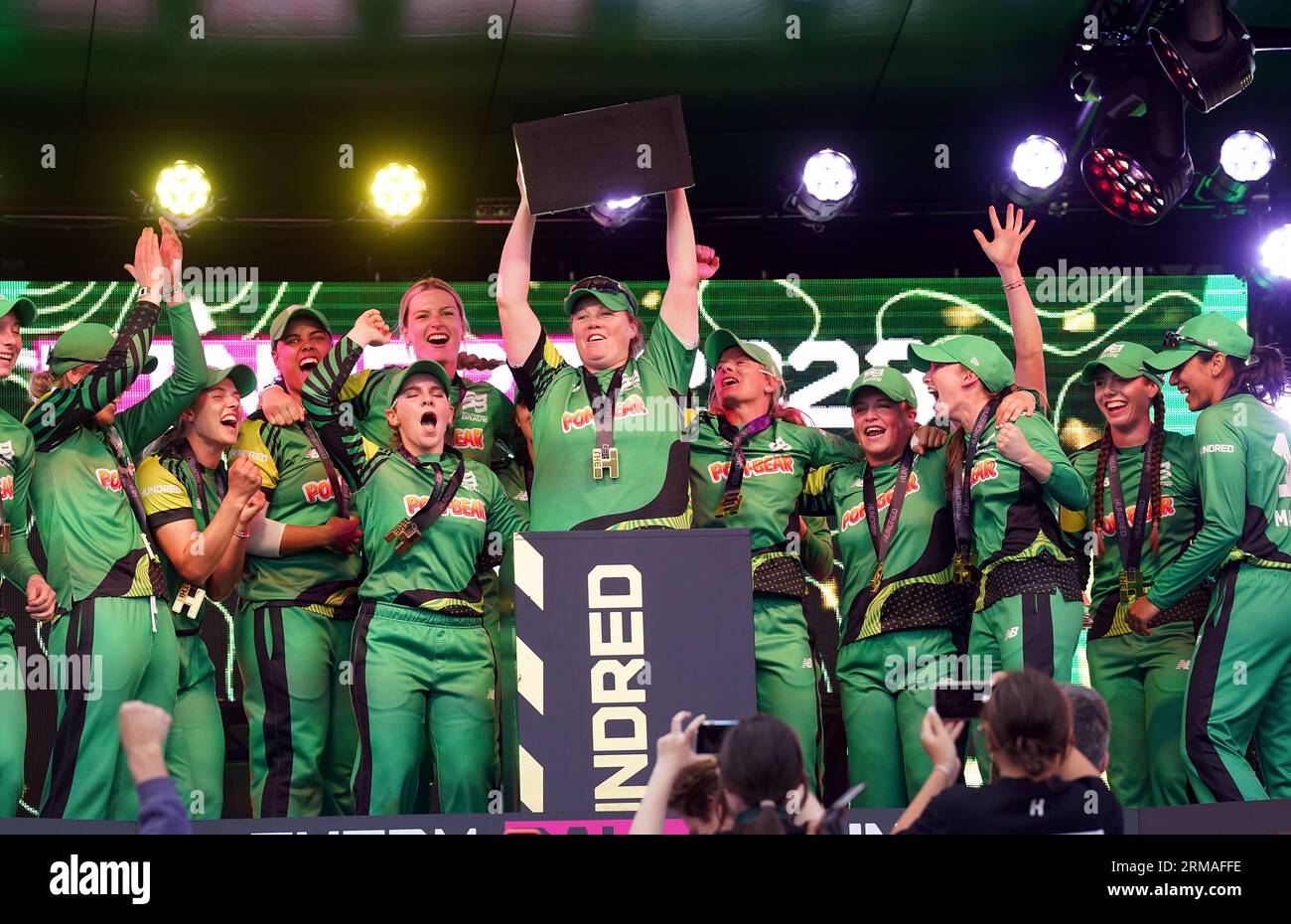 Southern Brave's Anya Shrubsole lifts the trophy after they win The ...
