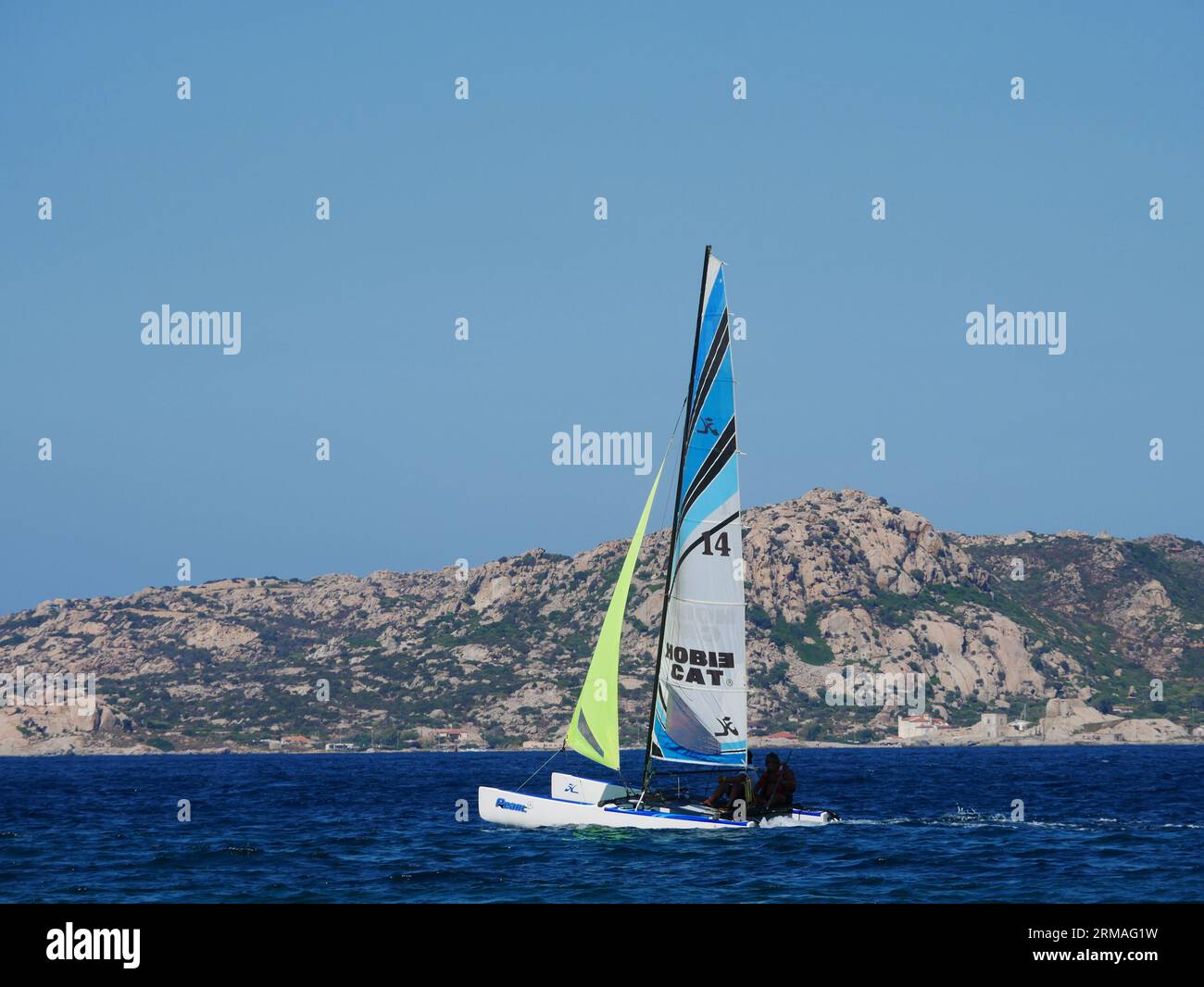 Catamaran in transit between Palau and La Maddalena island, Sardinia ...