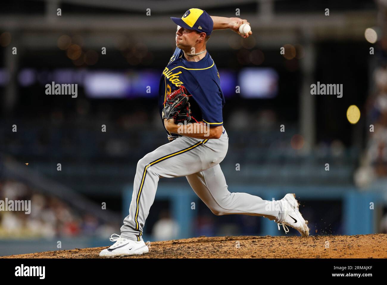 Los Angeles, USA. 16th Aug, 2023. Milwaukee Brewers relief pitcher ...