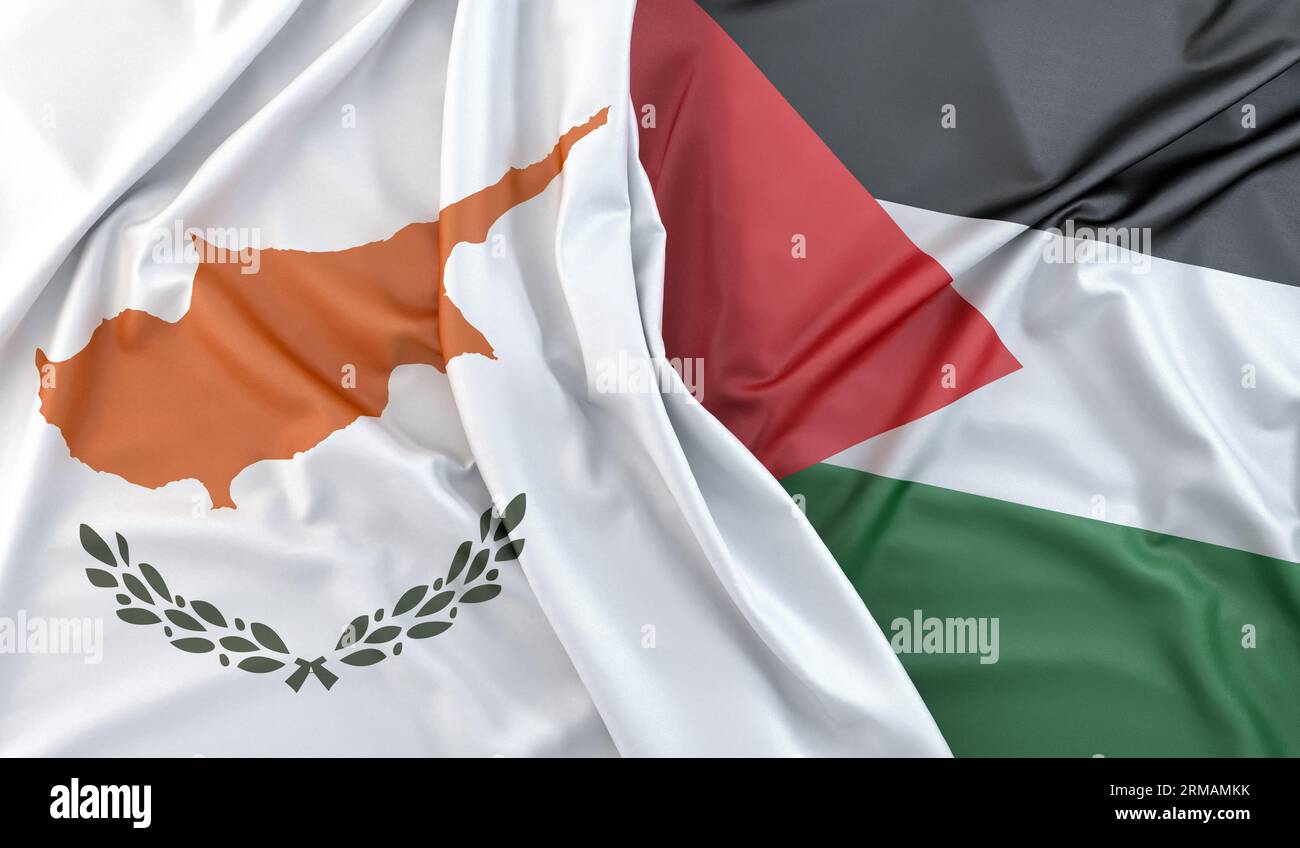 Ruffled Flags of Cyprus and Palestine. 3D Rendering Stock Photo - Alamy