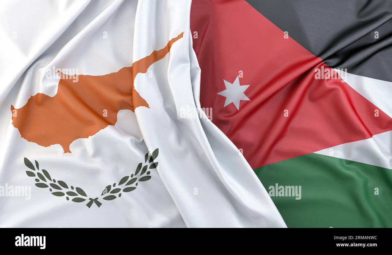 Ruffled Flags of Cyprus and Jordan. 3D Rendering Stock Photo - Alamy