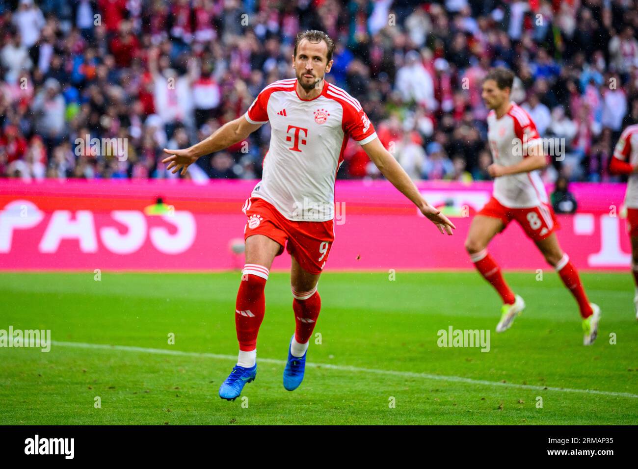 Bayern Munich's Harry Kane celebrates scoring their side's second goal ...