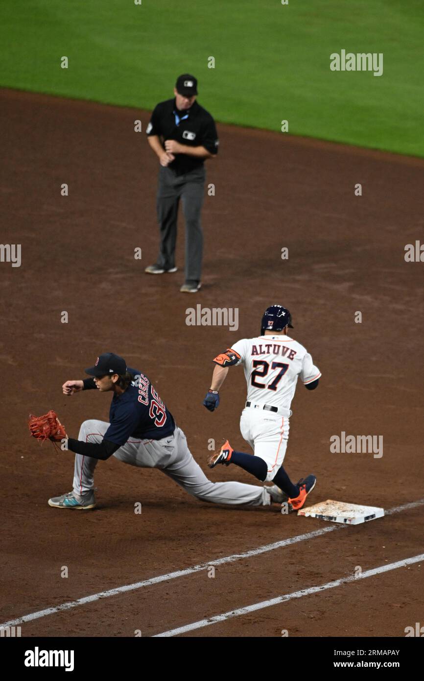 Boston Red Sox first baseman Triston Casas (36) stretches to force out Houston Astros second ...