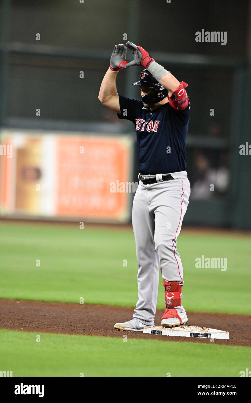 Boston Red Sox center fielder Adam Duvall (18) celebrates hitting a ...