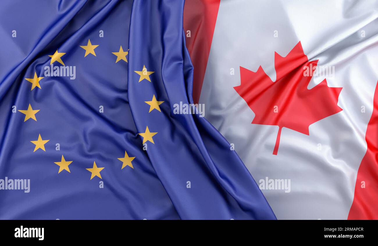 Ruffled Flags of European Union and Canada. 3D Rendering Stock Photo ...