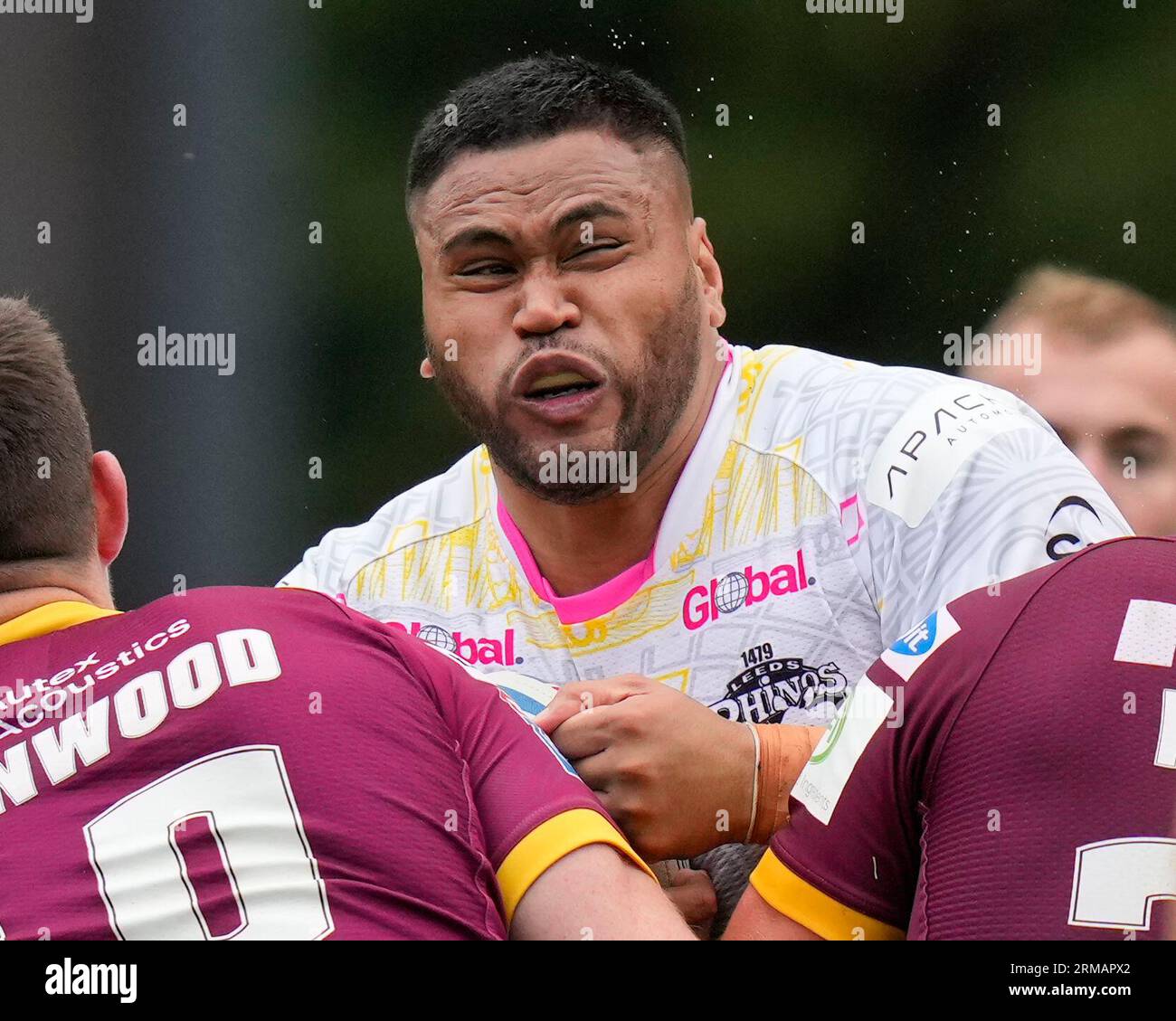 Huddersfield, UK. 27th Aug, 2023. Sam Lisone #15 of Leeds Rhinos runs ...