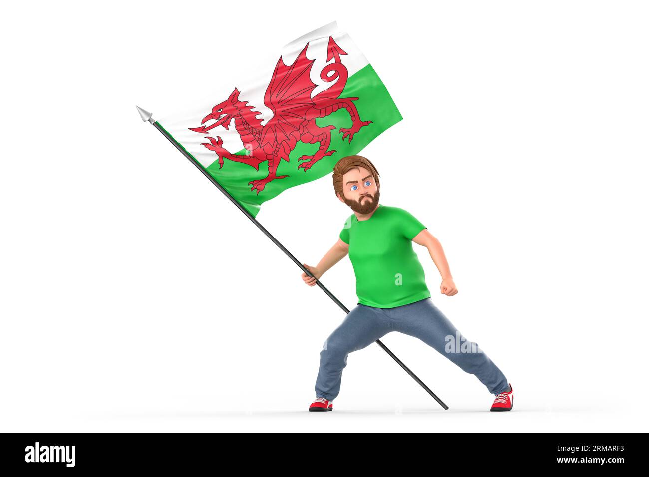 Man proudly holding flag of Wales. Isolated on white background. 3D ...