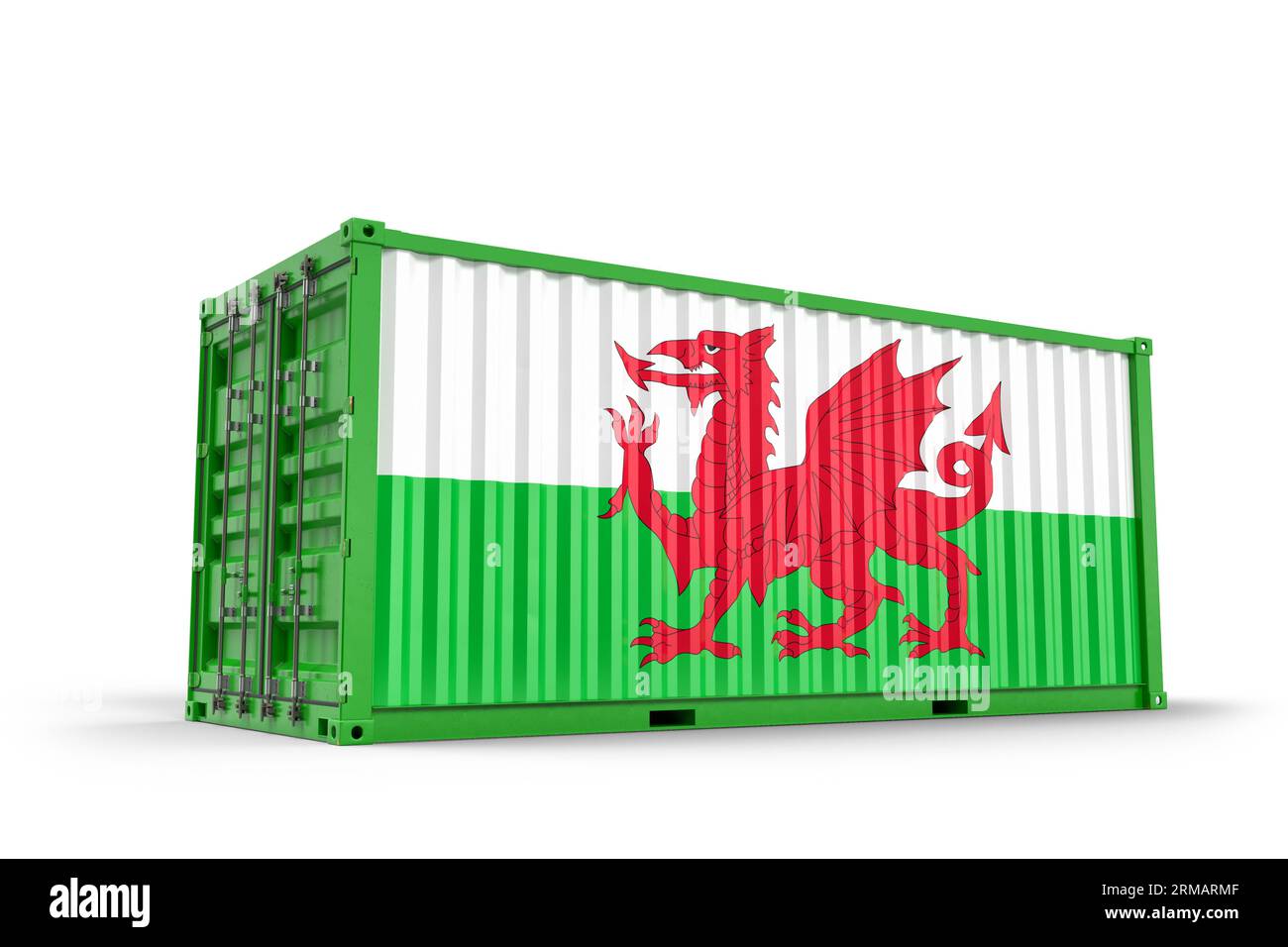 Shipping cargo container textured with Flag of Wales. Isolated. 3D ...