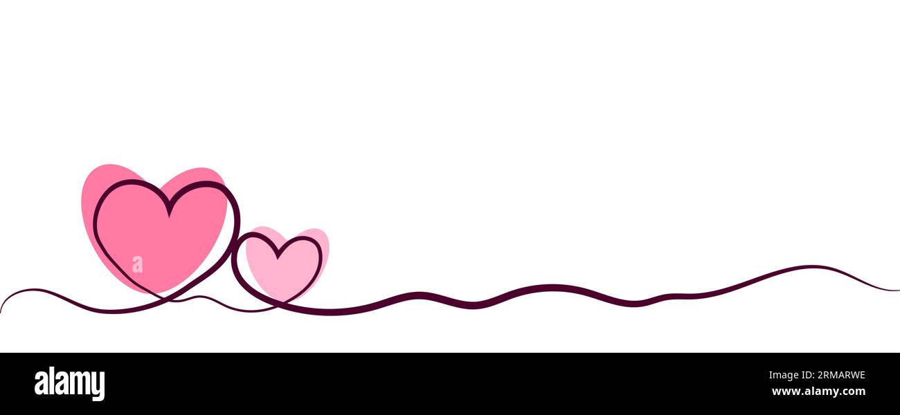 Heart symbol of valentines day. Line art style, wide banner with space ...