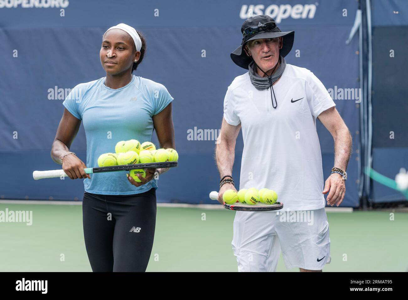 Coco Gauff of USA seen with Brad Gilbert during practice for US Open ...