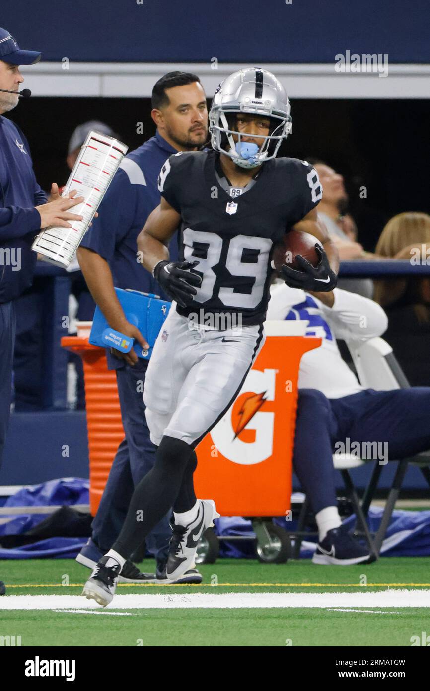 Las Vegas Raiders wide receiver Tre Tucker (89) runs after a reception ...