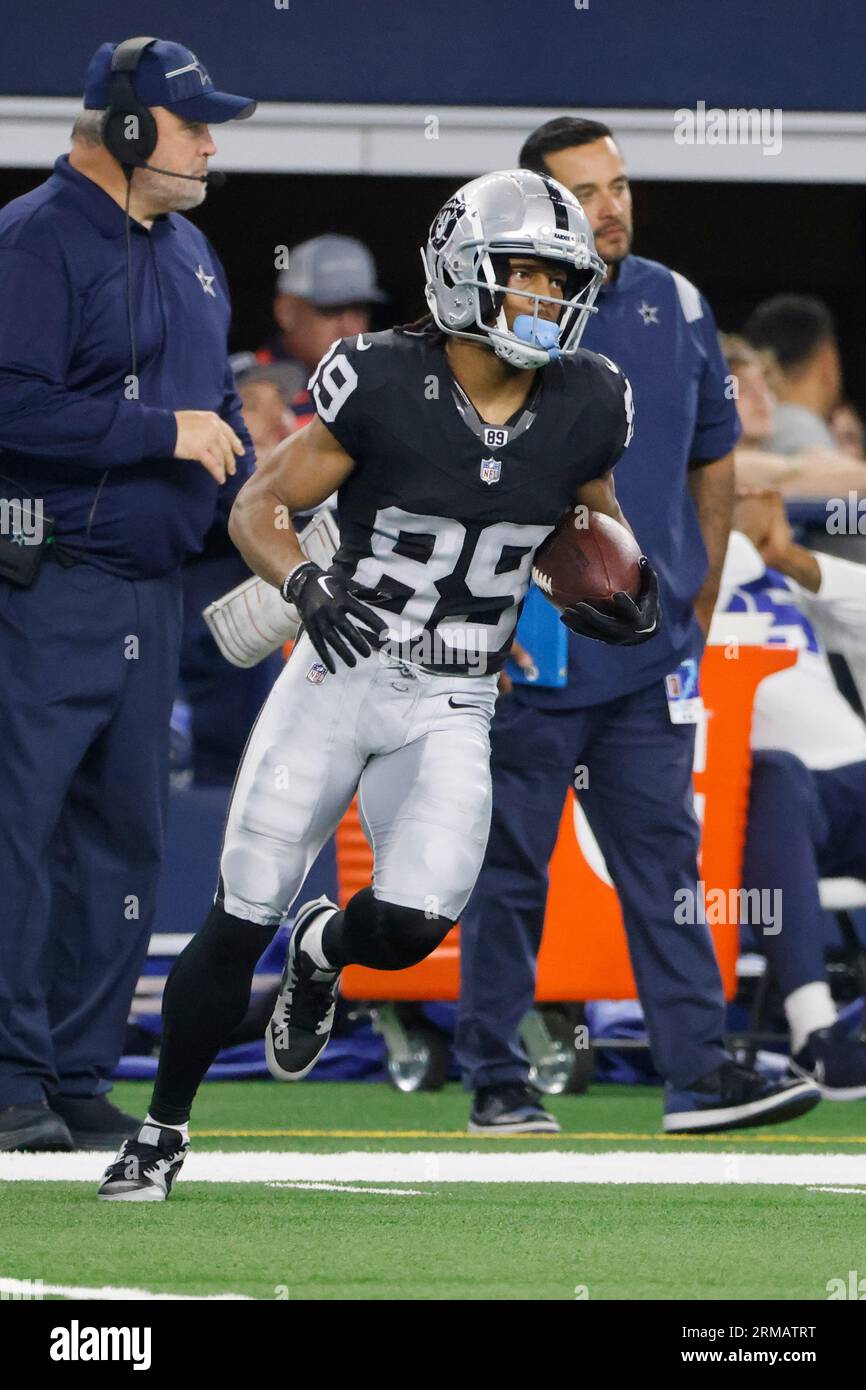 Las Vegas Raiders wide receiver Tre Tucker (89) runs after a reception ...