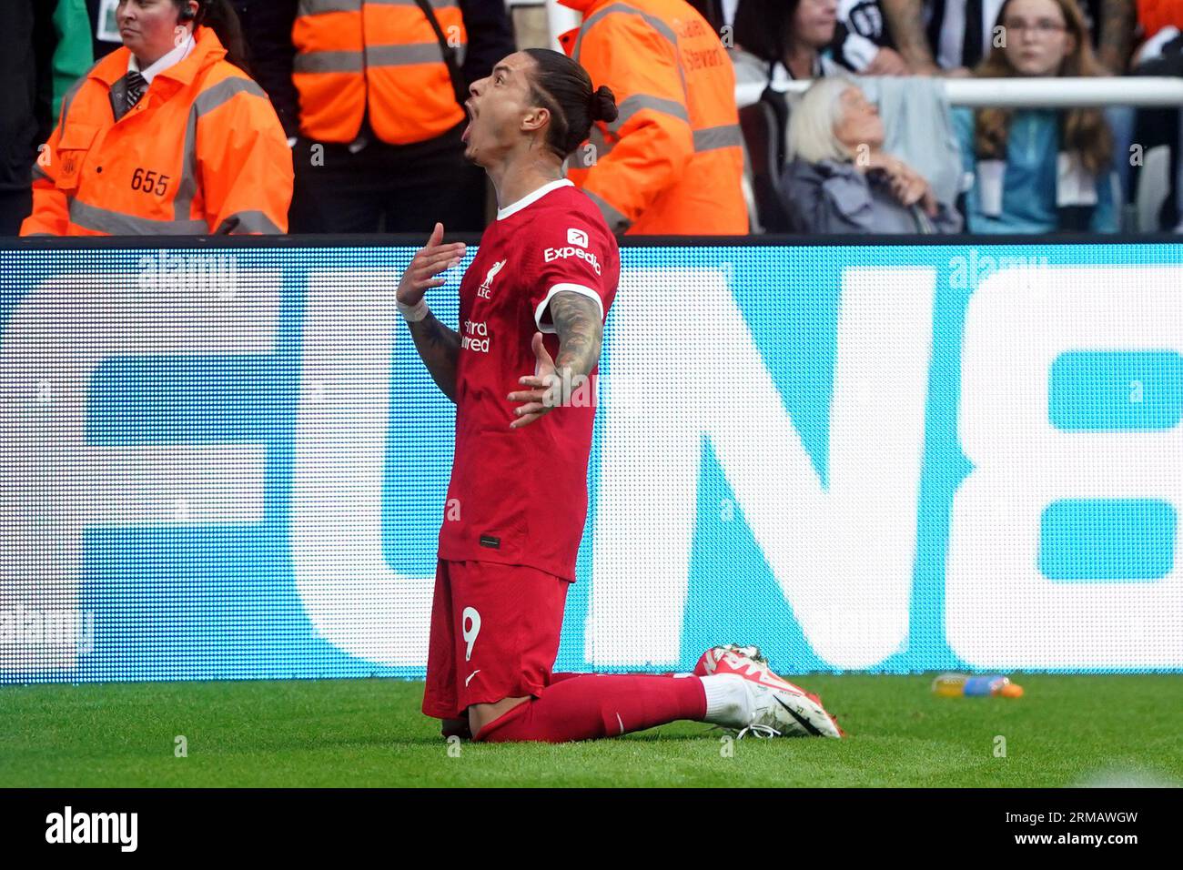 Liverpool's Darwin Nunez celebrates after scoring his sides second goal ...