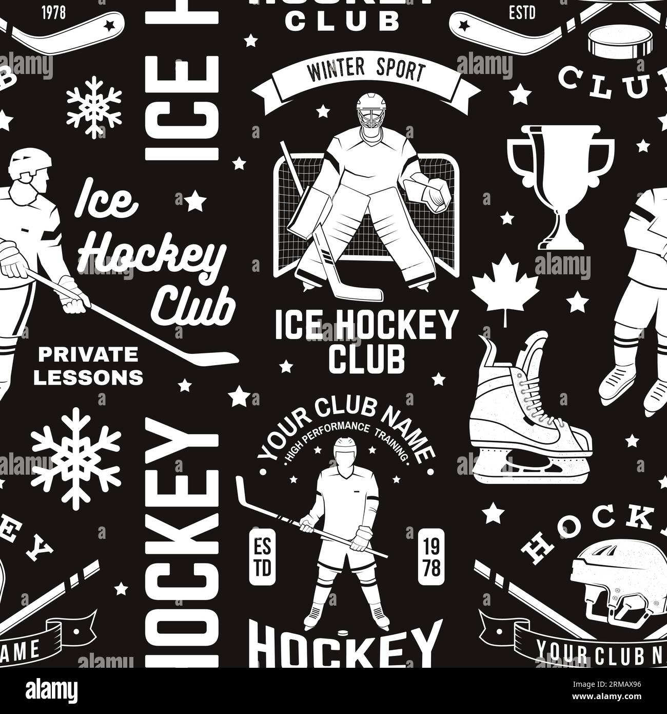 Ice hockey club seamless pattern in retro style. Vector illustration ...