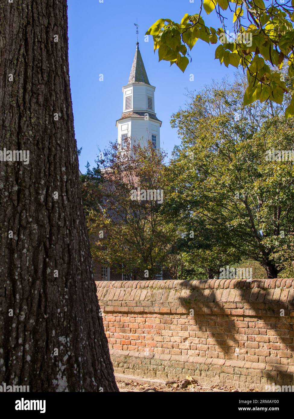 Bruton Parish Church's spire rises in colonial Williamsburg, Virginia ...