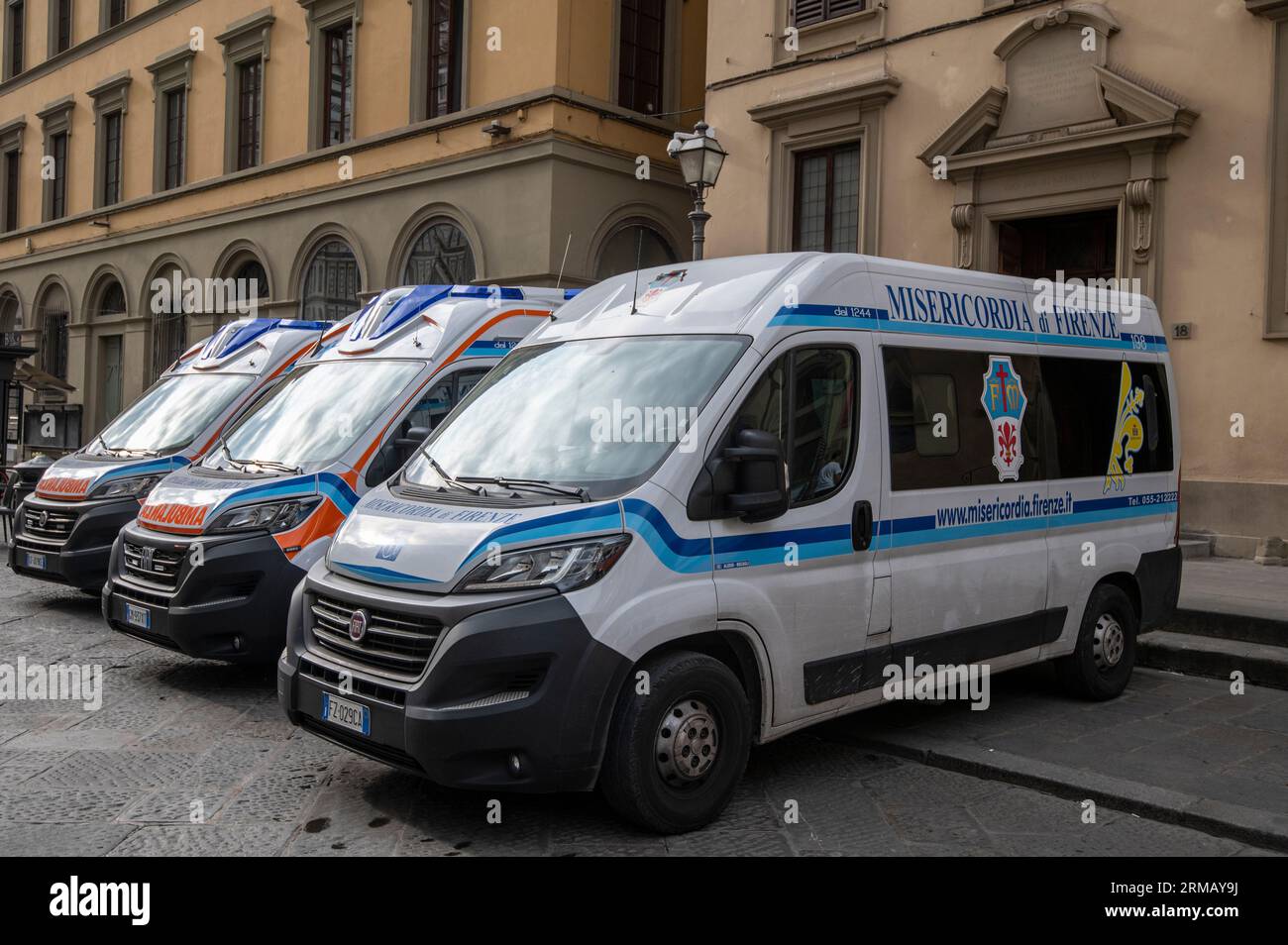 A small fleet of ambulances facing the Santa Maria del Fiore, (Florence ...