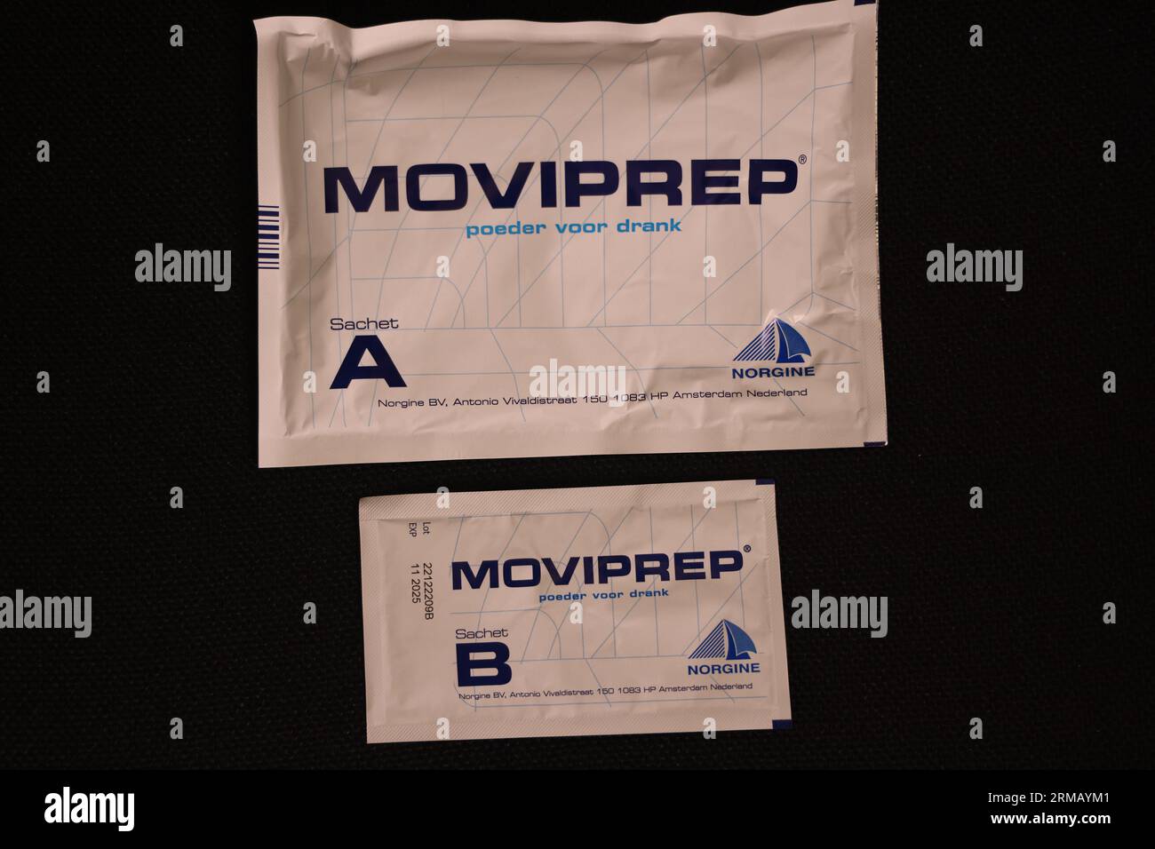 Photo of Moviprep medicine consisting of two sachets with powder; lemon ...
