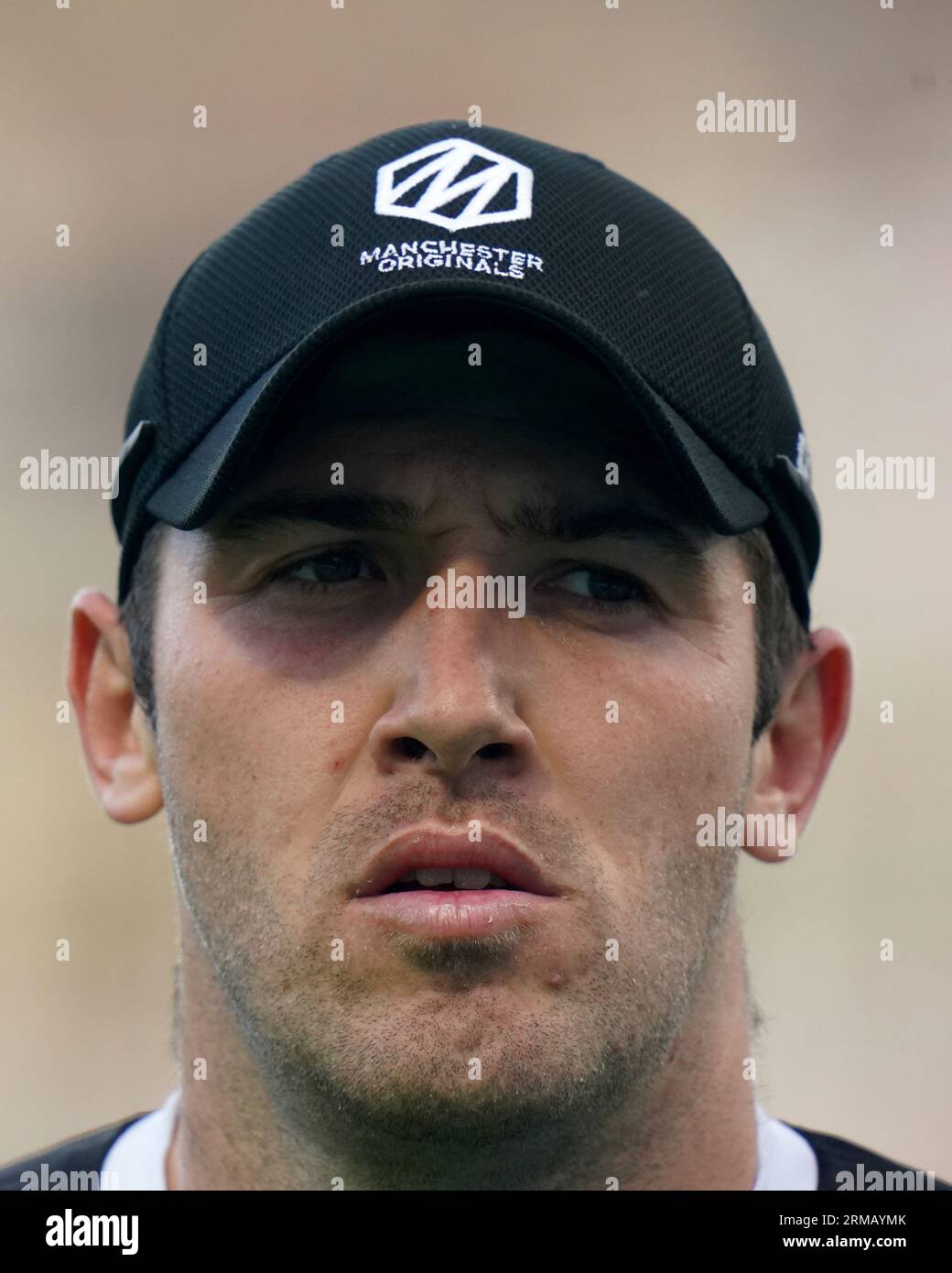 Manchester Originals' Jamie Overton looks on during The Hundred men's ...