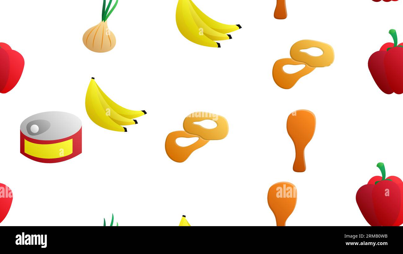 Endless white seamless pattern of delicious food and snack items icons ...