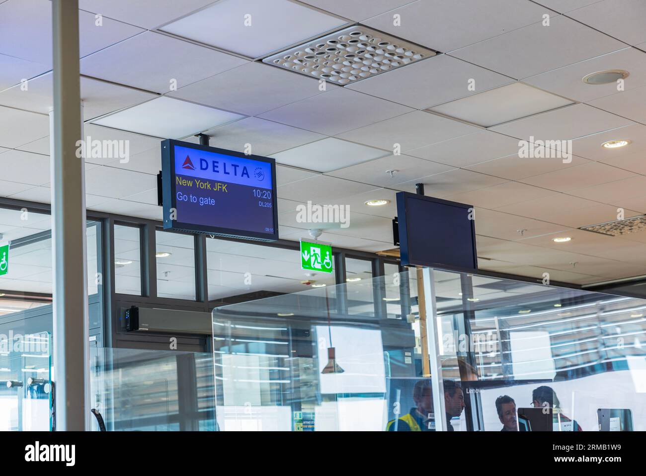 Interior view of airport at control point near gate entrance. Sweden ...
