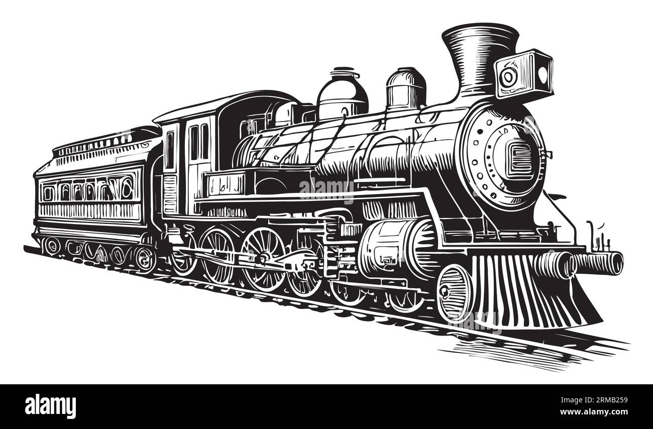 Retro steam train hand drawn sketch Passenger trans illustration Stock Vector Image & Art - Alamy