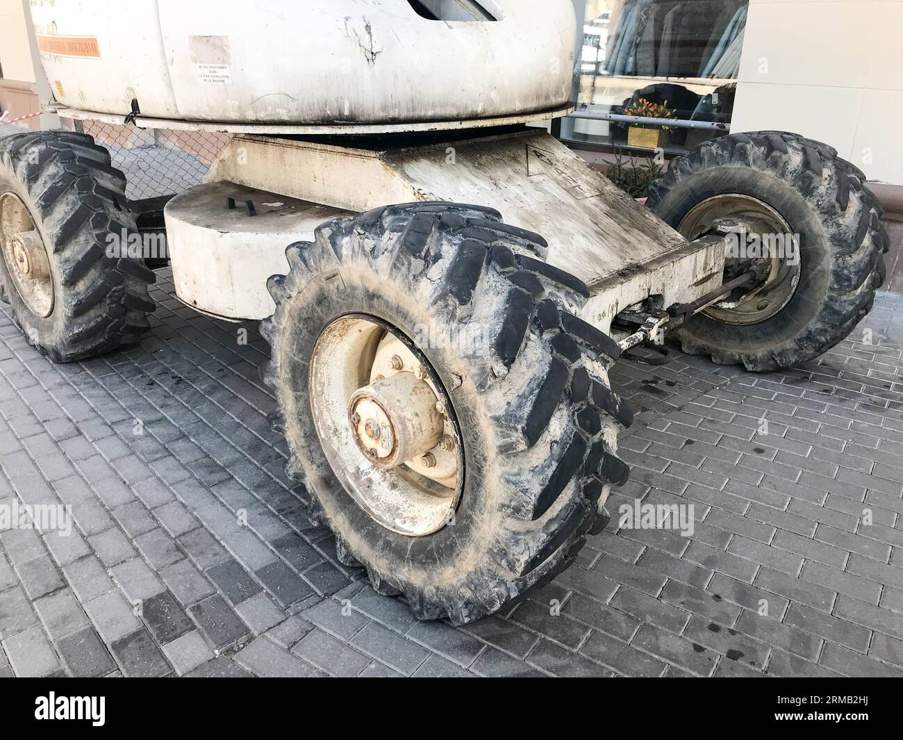 Powerful big wheels with tread and tires of off-road construction ...
