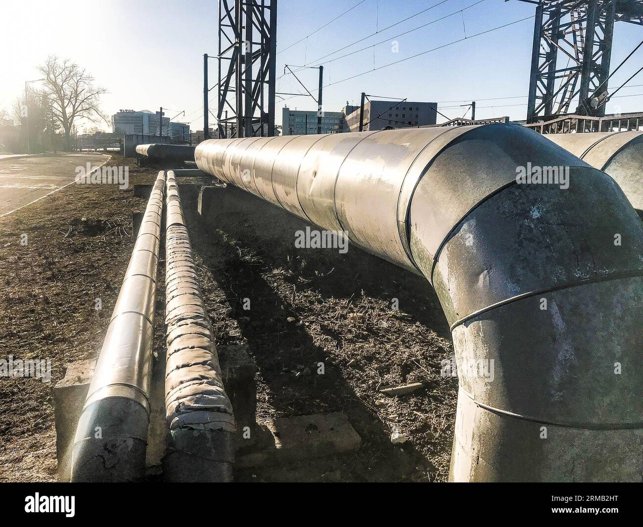 Large thick metal pipes for pumping liquids, water, steam, oil ...