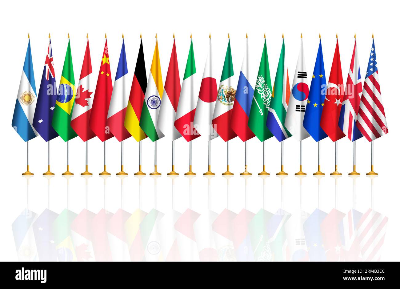 G 20 member countries flag together. Group of 20 countries flags with ...