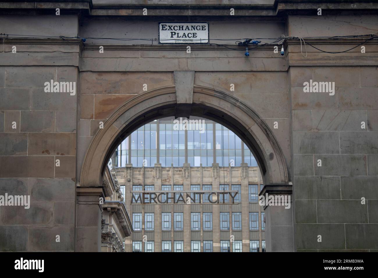 Archway at Exchange Place, the entrance to the Merchant City Glasgow ...