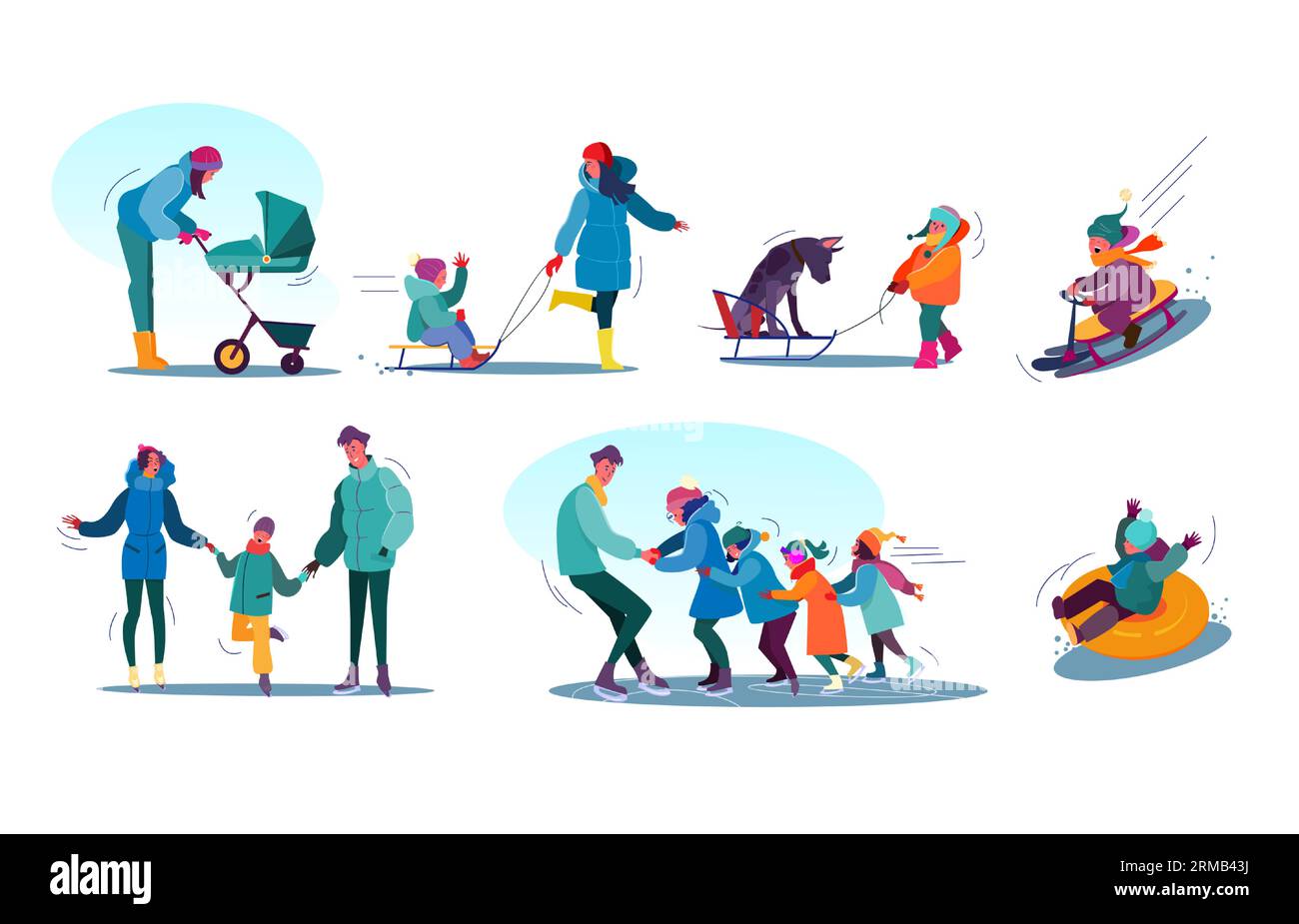 Children and families winter activities set Stock Vector Image & Art ...