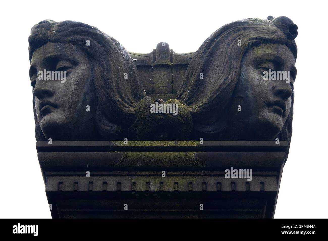 Two female heads looking in opposite directions, funerary art on a ...