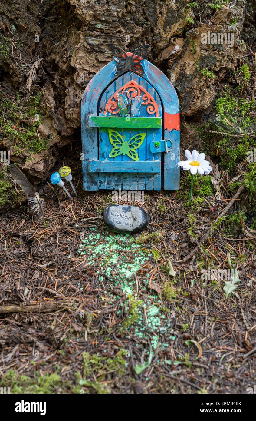 A toy door at the base of a tree in the Enchanted Forest on South ...