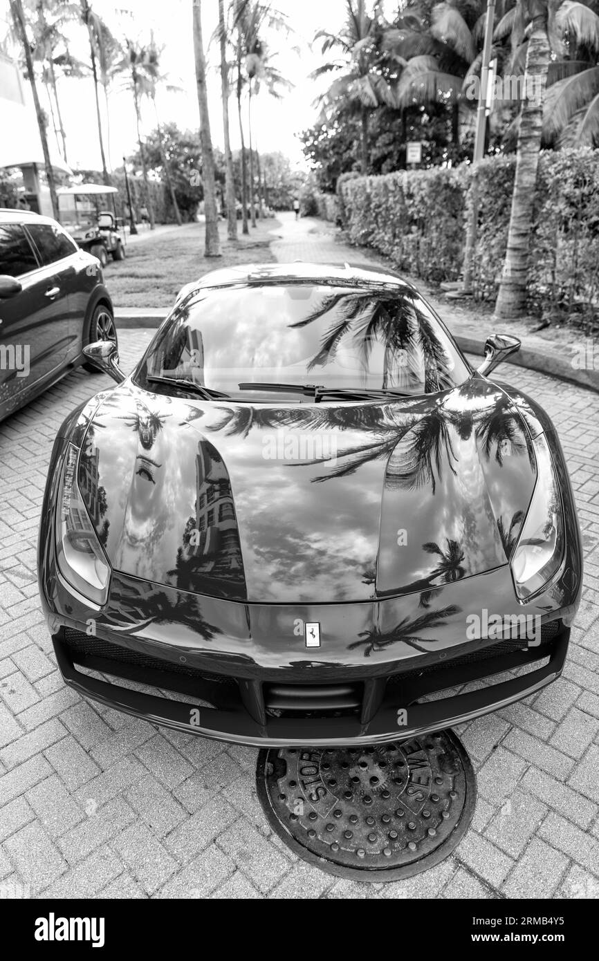 Miami Beach, Florida USA - April 18, 2021: red Ferrari 488 GTB, front ...