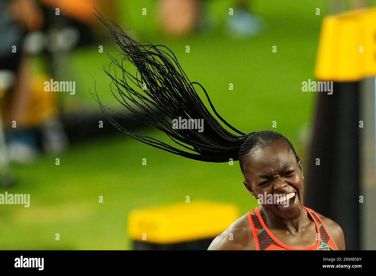 Winner Mary Moraa, of Kenya, celebrates after the Women's 800-meter ...