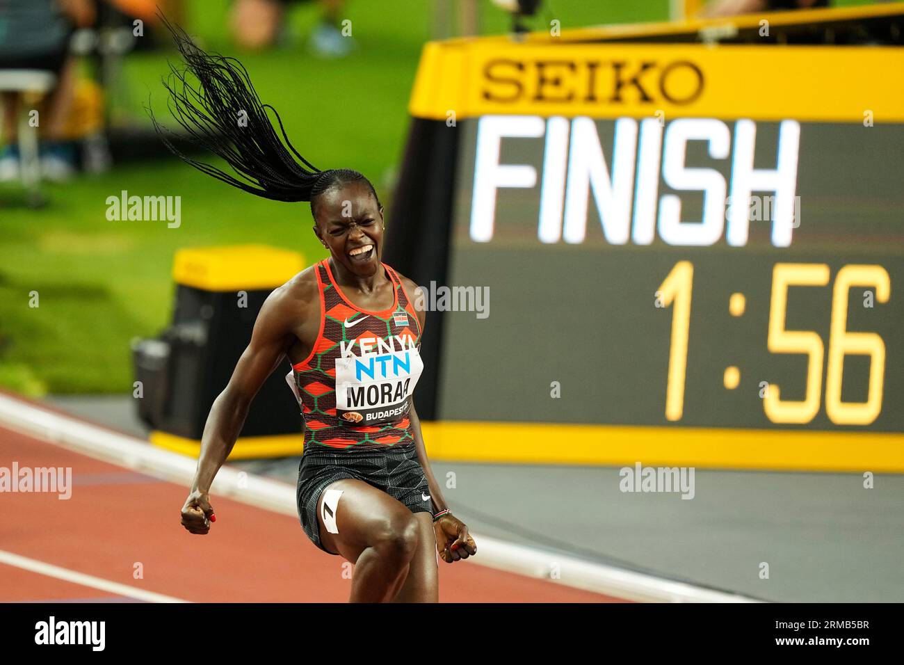 Winner Mary Moraa, of Kenya, celebrates after the Women's 800-meter ...
