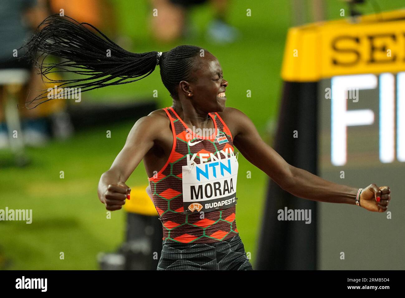 Winner Mary Moraa, of Kenya, celebrates after the Women's 800-meter ...