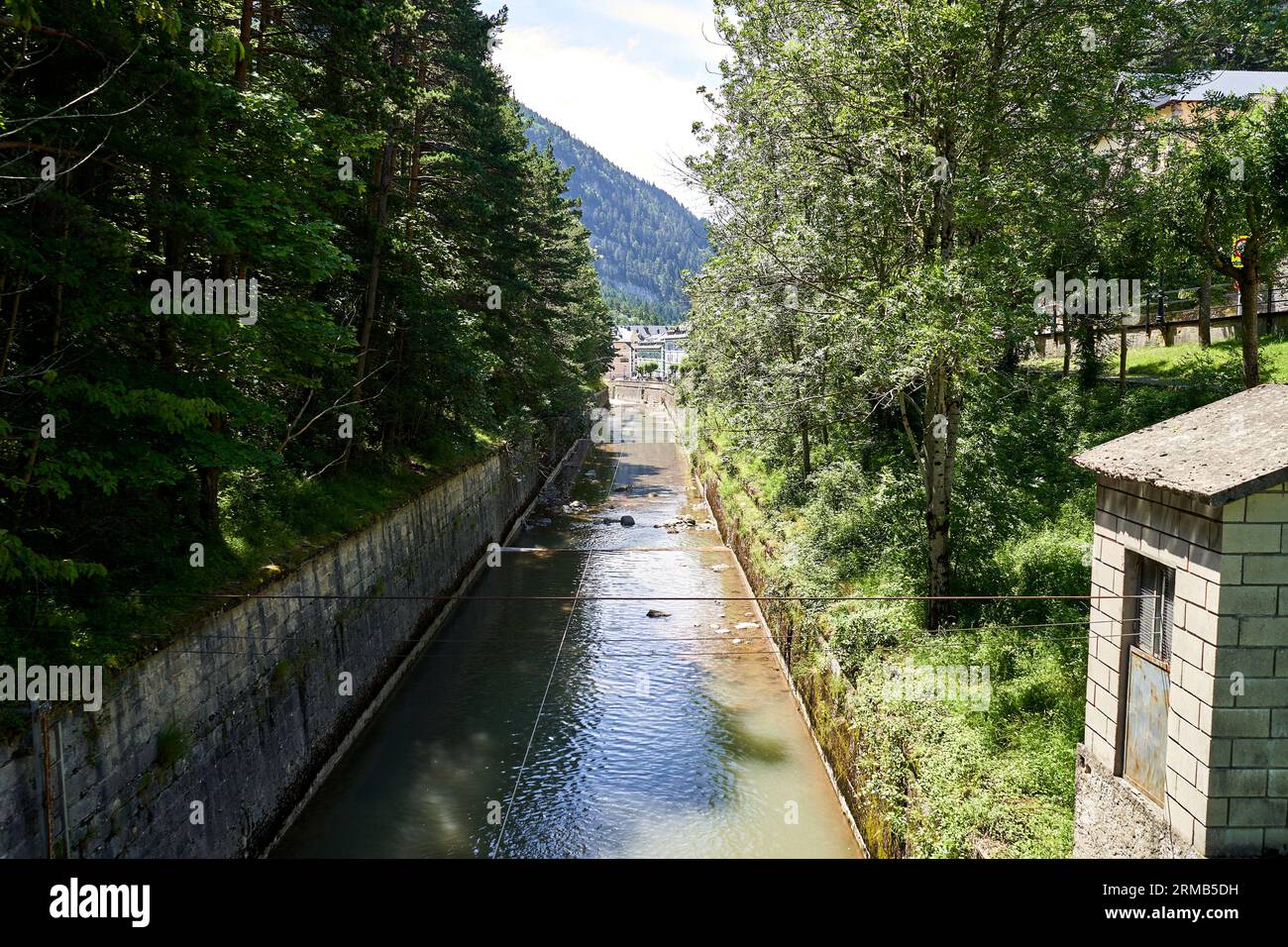 Aragon River guided by a stone channel when it passes through the old ...