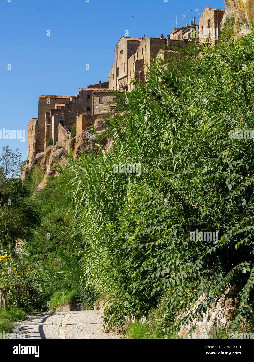 Pitigliano stone buildings atop the rock cliff Stock Photo - Alamy