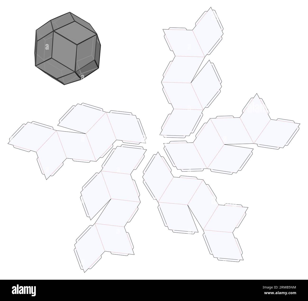 Triacontahedron Box Die Cut Cube Template Blueprint Layout Stock Vector ...