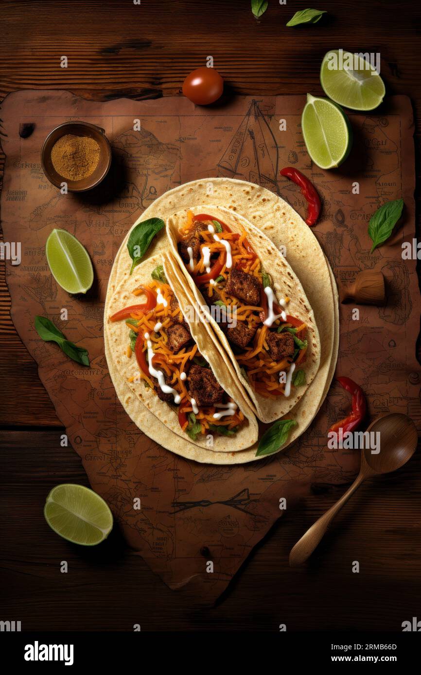 National Taco Day. A portion of traditional tacos, on a table with a ...