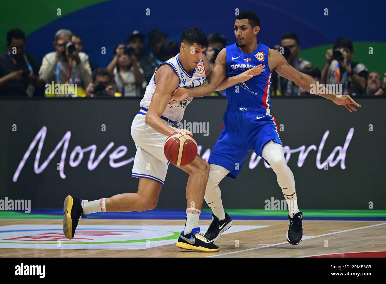 Quezon City, Philippines. 27th Aug, 2023. Simone Fontecchio (L) of the ...