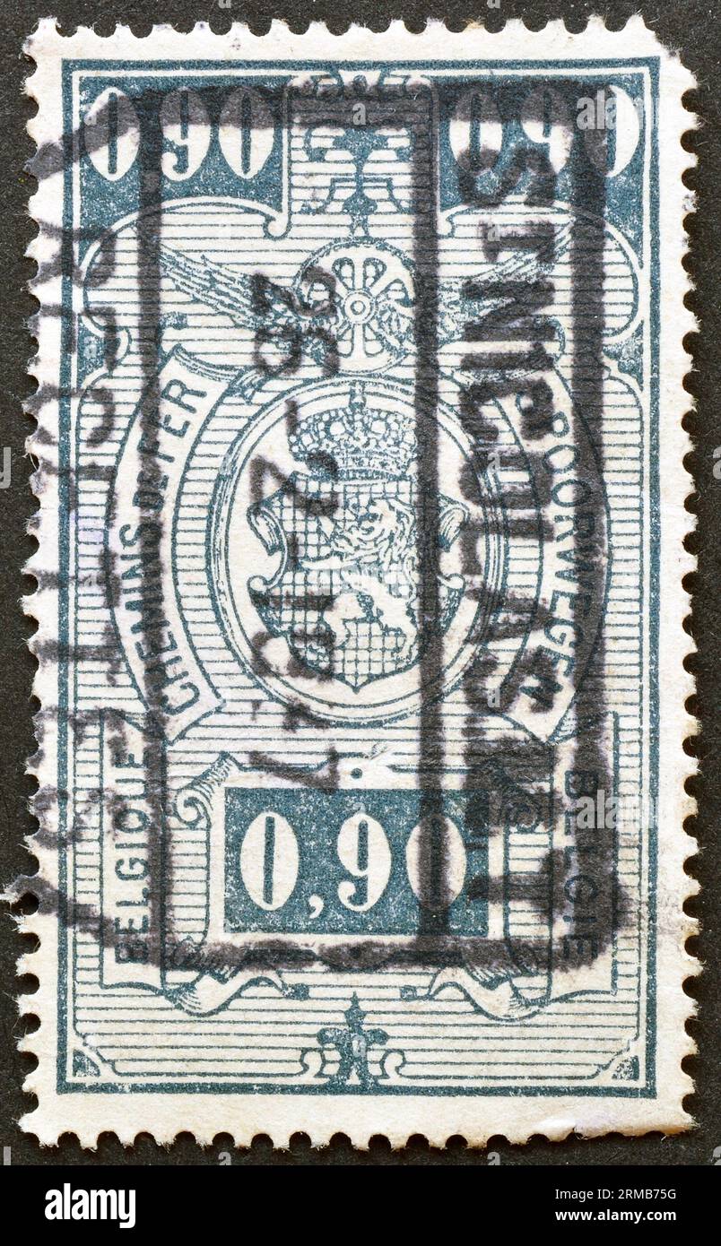 Cancelled postage stamp printed by Belgium, that shows Railway Stamp ...