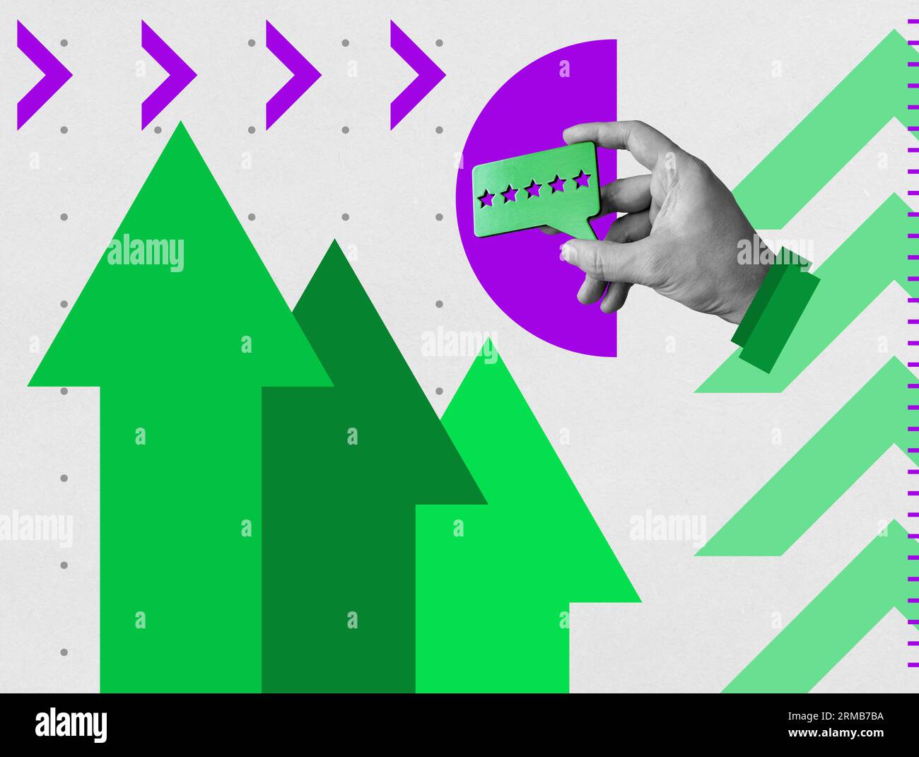 Collage with a hand holding positive feedback Stock Photo - Alamy