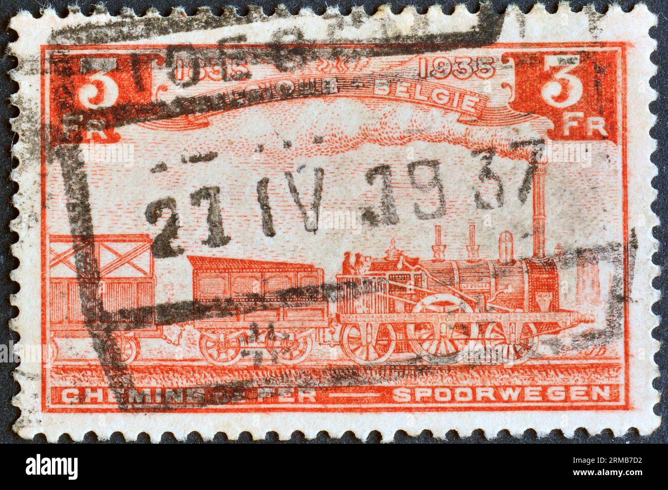 Cancelled postage stamp printed by Belgium, that shows Train, Railway ...