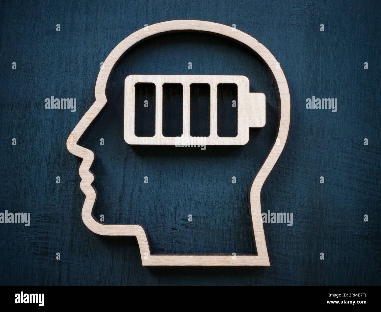 The outline of head with a dead battery inside. Burnout and fatigue ...