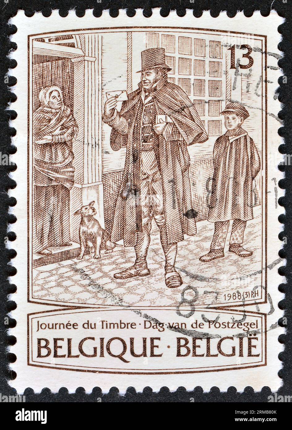 Cancelled postage stamp printed by Belgium, that shows Postman 19th ...