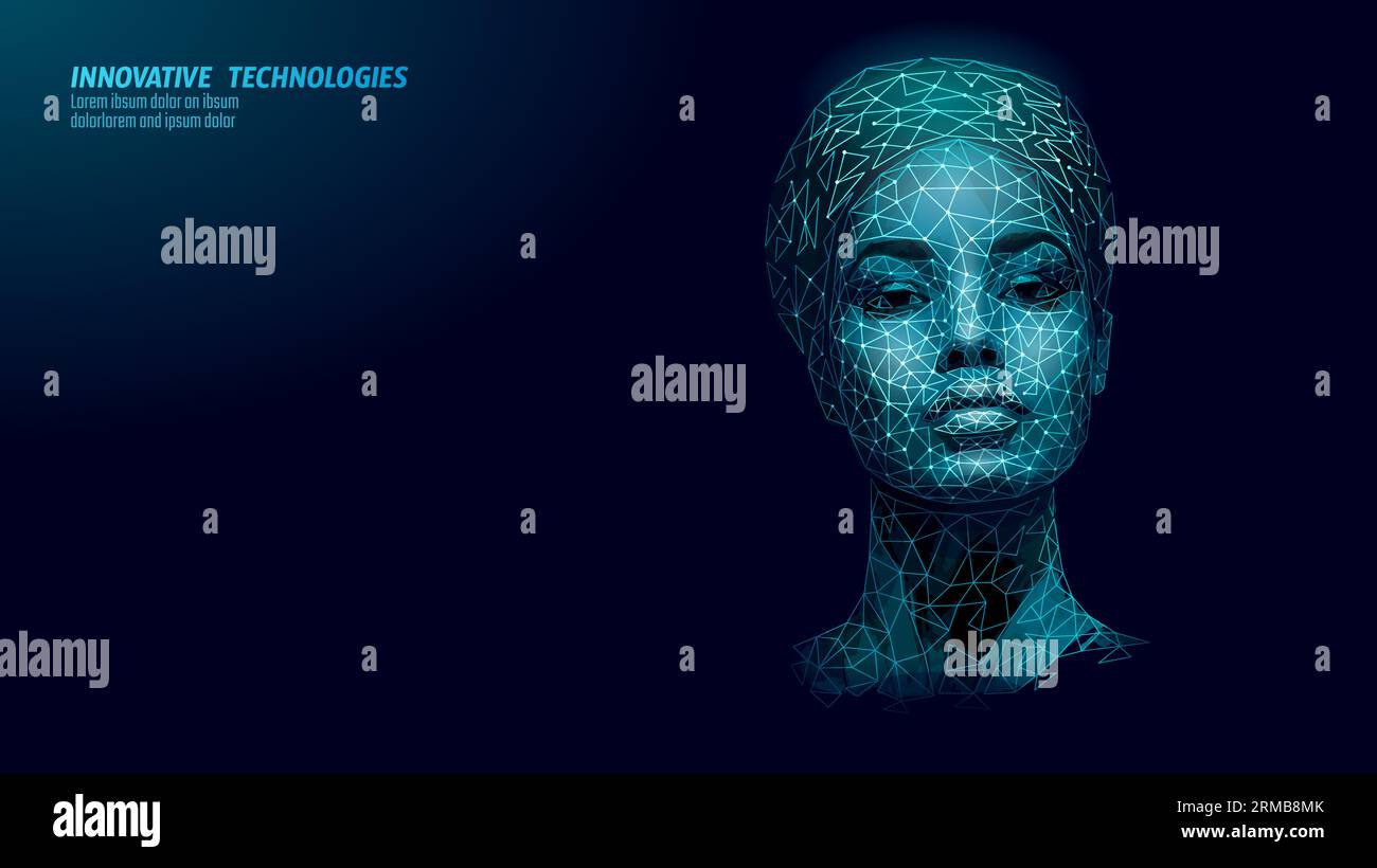 Low poly blue African woman portrait design. Female face young beauty ...