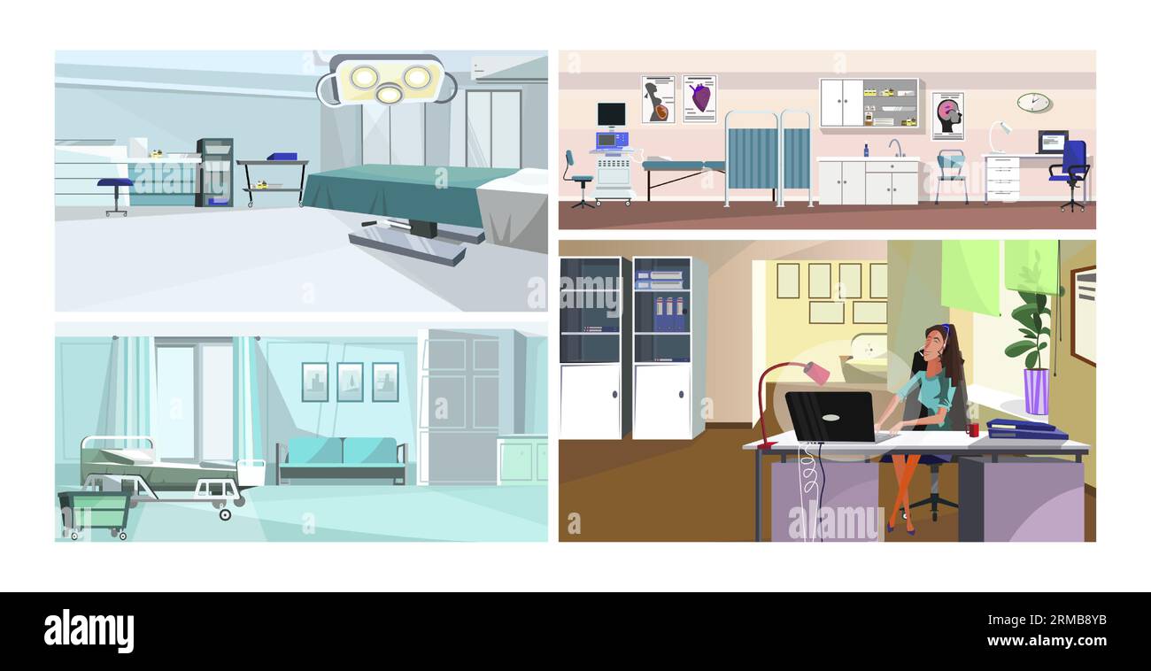 Modern hospital interior vector illustration set Stock Vector Image ...