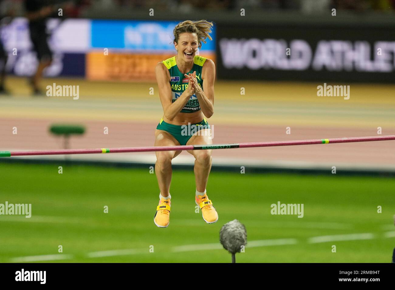 Nicola Olyslagers, of Australia, reacts in the Women's high jump final ...